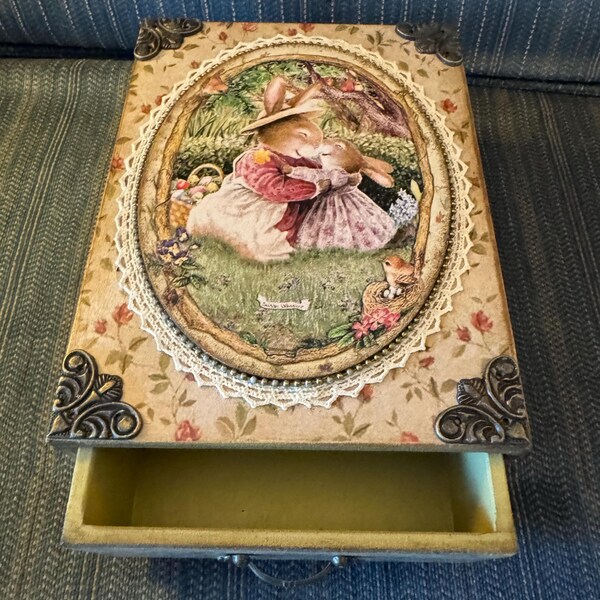 Handcrafted Decoupage Decorated Vintage Box, Decoupage Wood Boxes With ...