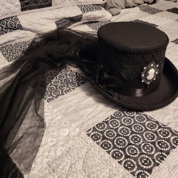 Ladies' Top Hat With Veil and Cameo | Victorian Gothic Vampire ...