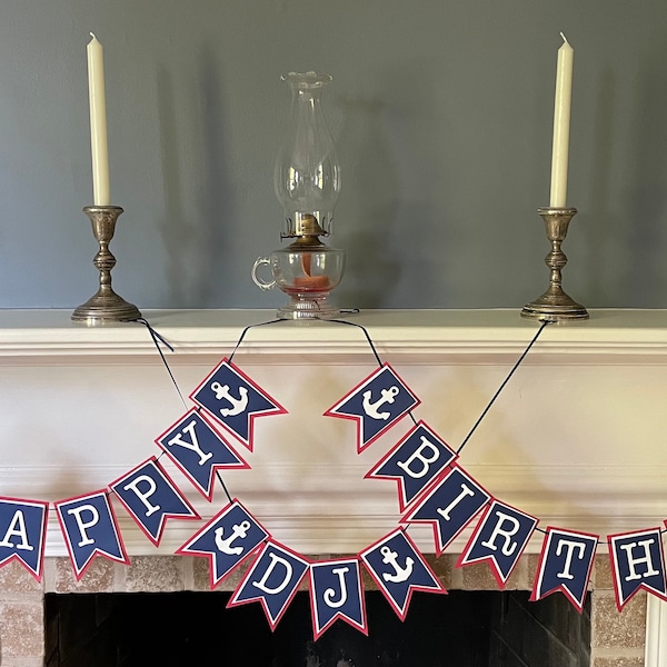 Nautical “happy Birthday NAME” Personalized Banner - Anchors ...