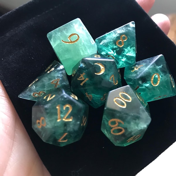Green Jade DND Dice Set, Aventurine Sharp Edge D&D Dice Set, Dungeons ...