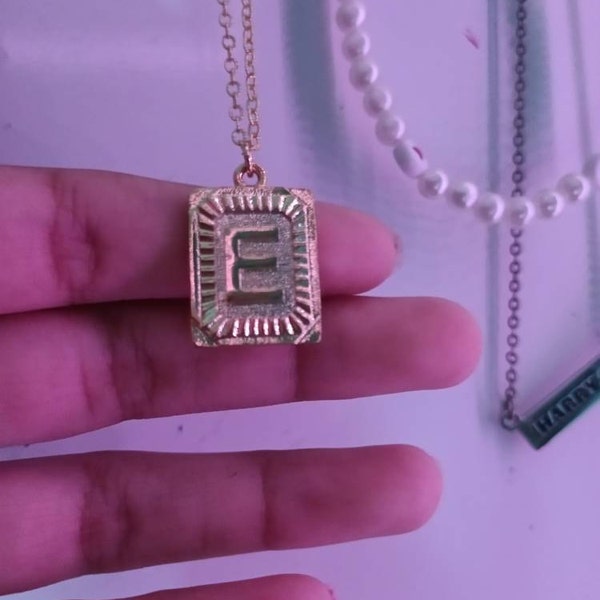 Gold Square Coin Letter Necklace - Etsy