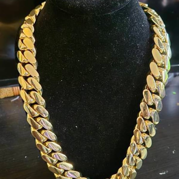 Cuban Link Chain Necklace 14K 10MM Gold Plated, Handmade Gold Jewelry ...