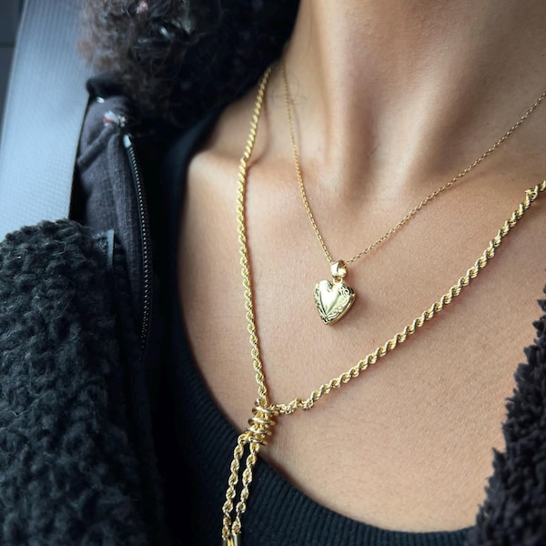 18k Gold Plated Heart Locket - Dainty Heart Locket With Photos - Locket ...