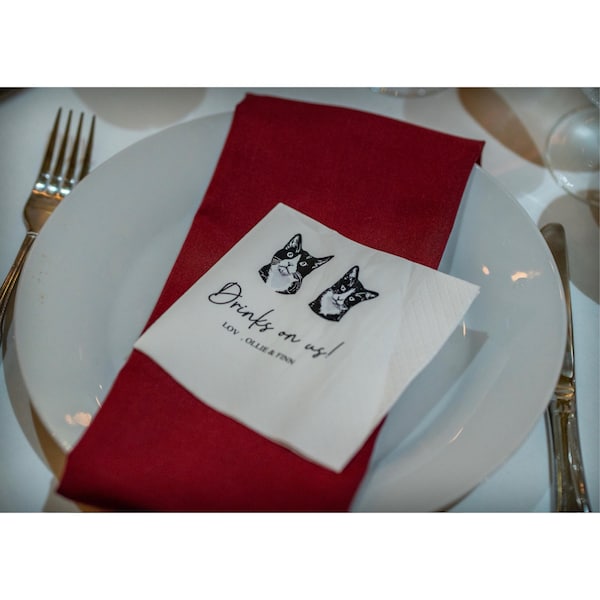 Personalized Illustrated Cat Wedding Napkins, Bridal Shower, Engagement ...