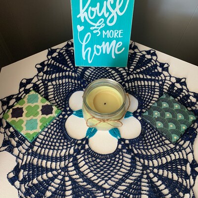 Stunning Real Handmade Crochet Doily, tulips, Blue Colors, Square, 28 ...