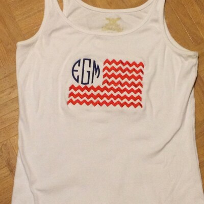Monogrammed Chevron Flag Embroidery Design Fourth of July - Etsy