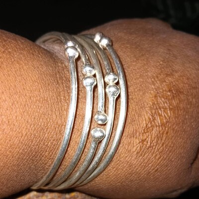 Sterling Silver Bangle, Thick Set of 5 Bangle, West Indian Bangle for ...