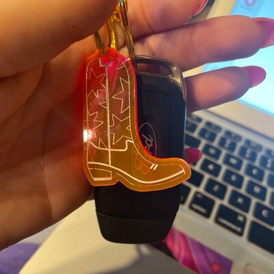 Cowgirl Boot Keychain Rodeo Hot Pink Neon Key Ring Cute Keychain ...