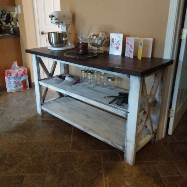 Rustic Farmhouse Buffet Table: Distressed White & Red Mahogany - Etsy
