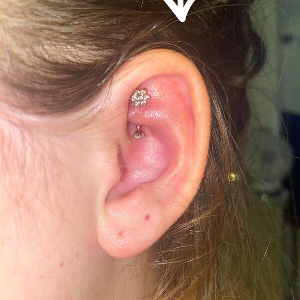 14k Solid White Gold Rook Piercing,daith Piercing Curved Prung Flower Barbell..16g..8mm - Etsy