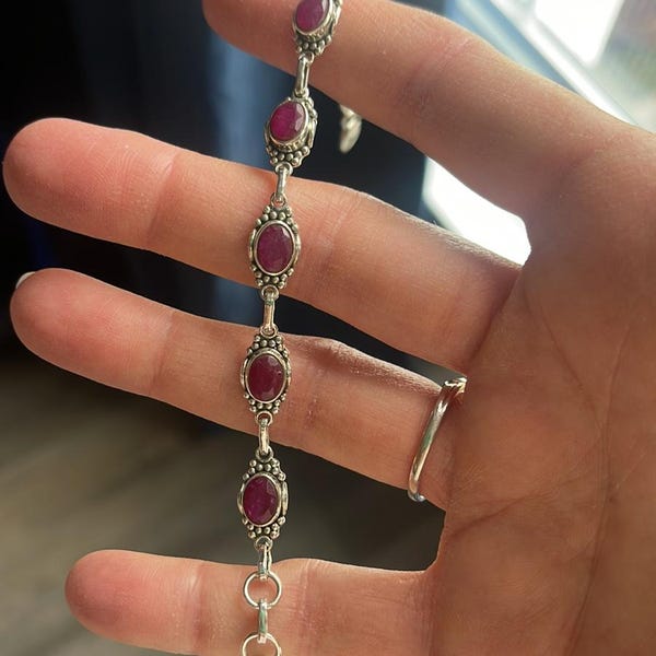 Ruby Bracelet, 925 Sterling Silver Bracelet, Faceted Gemstone Bracelet ...
