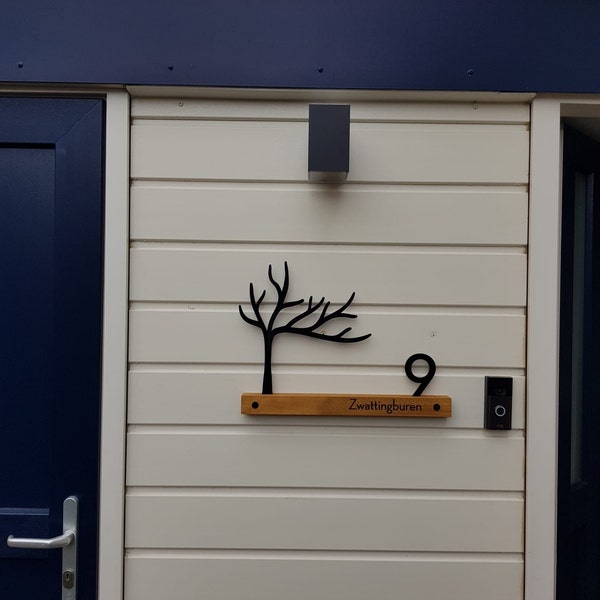 Modern House Numbers - Tree 02 Wooden & Acrylic Signs - African Teak ...