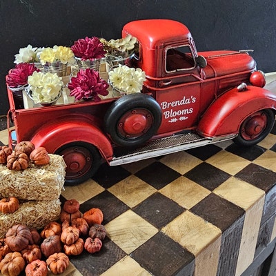 Personalized Red Truck, Rustic Red Metal Truck Farmhouse Decor, Red ...