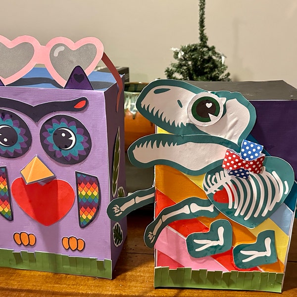 T Rex Fossil Valentine Box Printable Decor Kit 3D Bowtie, Eye Options ...