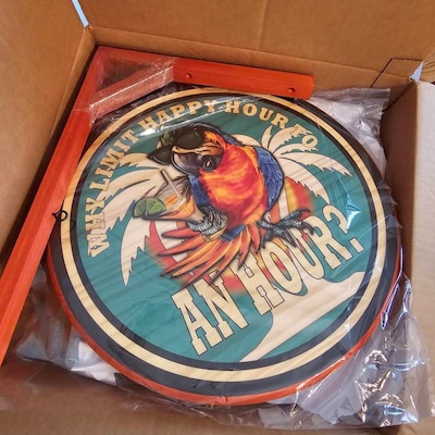 Happy Hour Parrot Beach Sign 15 Inch Diameter Wooden 2 Sided Sign ...