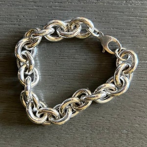Rolo Chain Heart Bracelet, Statement 925 Silver Bracelet, Silver Chunky ...