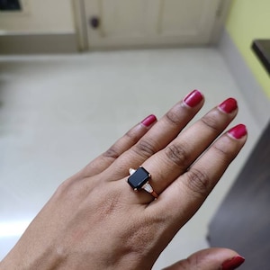 Emerald Cut Lab Created Ruby Engagement Ring for Women, Wedding Ring ...