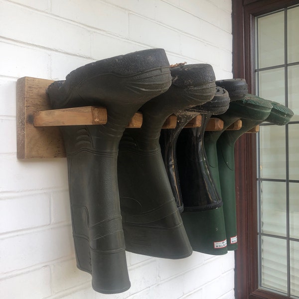 Handmade Reclaimed Wood Welly Rack: Wall Mounted Boot Storage - Etsy