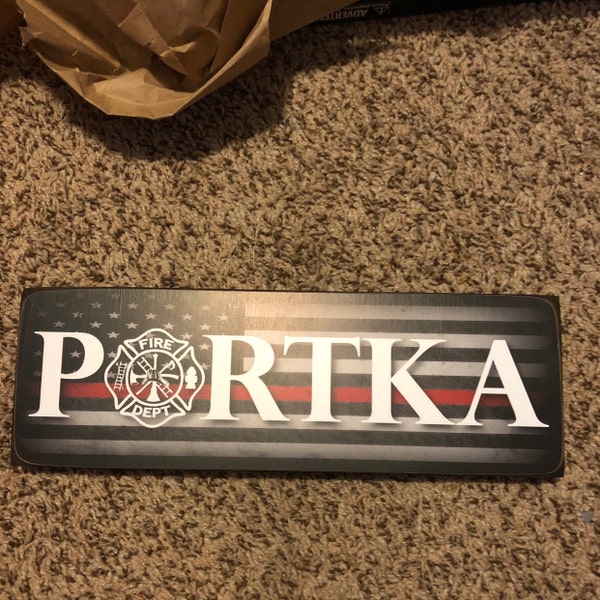 Firefighter Custom Sign, Red Line Flag Sign, Custom Name , Firefighter ...