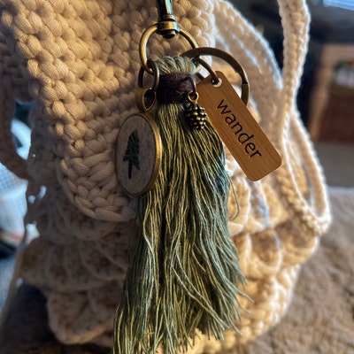 Wander Keychain, Explore Hike Tassel, Tiny Hand Embroidery Pine Tree ...