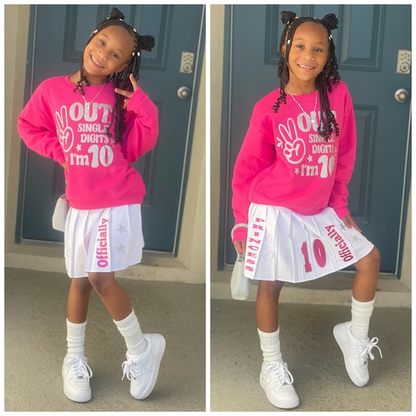 On Cloud 9 Birthday Set Pleated Skirt Set Girls Birthday Outfit 9th ...