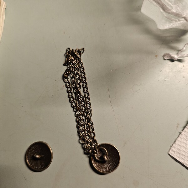 Celtic Cloak Clasp, Gold Coloured, 20mm Metal Shank, Button and Chain ...