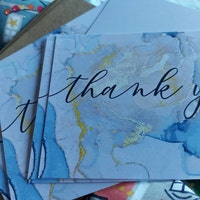 Pack of 10 Pastel Blue & Gold Marbled Ink Folded Thank You / Note Cards ...