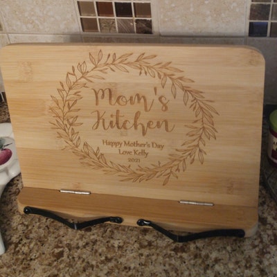 Personalized Cookbook Stand Engraved Bamboo Recipe Stand Wooden Recipe ...