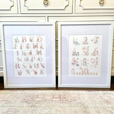 Set of Two ABC & Numbers Wall Art, ENGLISH Alphabet, Animal Alphabet ...