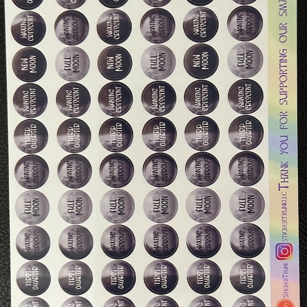 8-phase Moon Phases Planner Stickers, Gibbous Moon Phases, Gold Moon ...