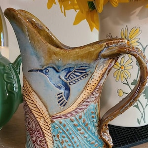 Hummingbird Pottery Pitcher Handmade Stoneware Functional Tableware ...