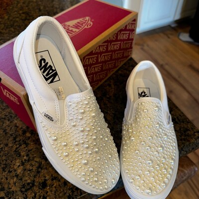Pearl Embellished Vans Custom Wedding Slip on Vans Custom Wedding Vans ...