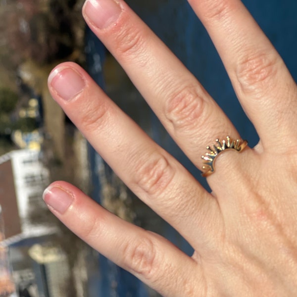 Sunshine 14k Solid Gold Ring, Half Sunburst Ring, Celestial Ring ...