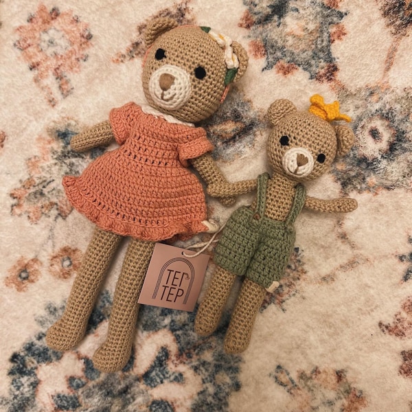 Teddy Bear Big Sister Little Brother Dolls 100% Cotton Stuffed Animals ...