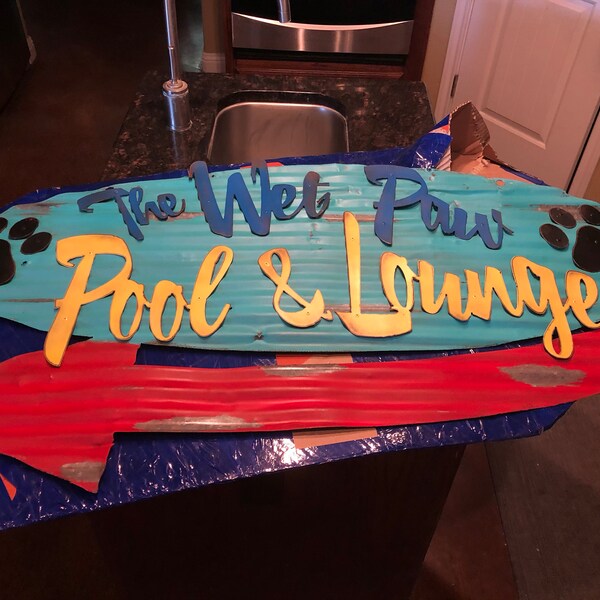 Poolside Lounge Mid-century Retro Painted Flat Metal/vintage Corrugated ...