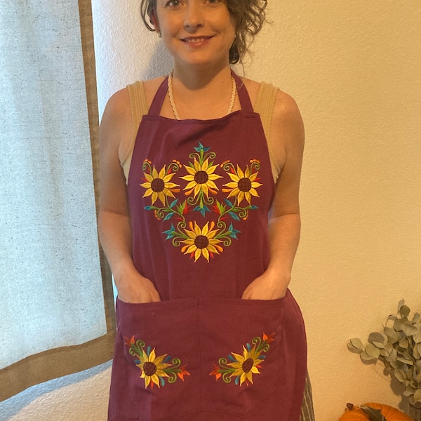 Stunning Handcrafted Floral Design Embroidered Cooking Apron | Unique ...
