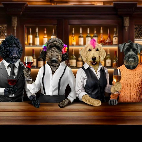 Bartender Pet Portrait From Photo Custom Dog Portrait Painting ...