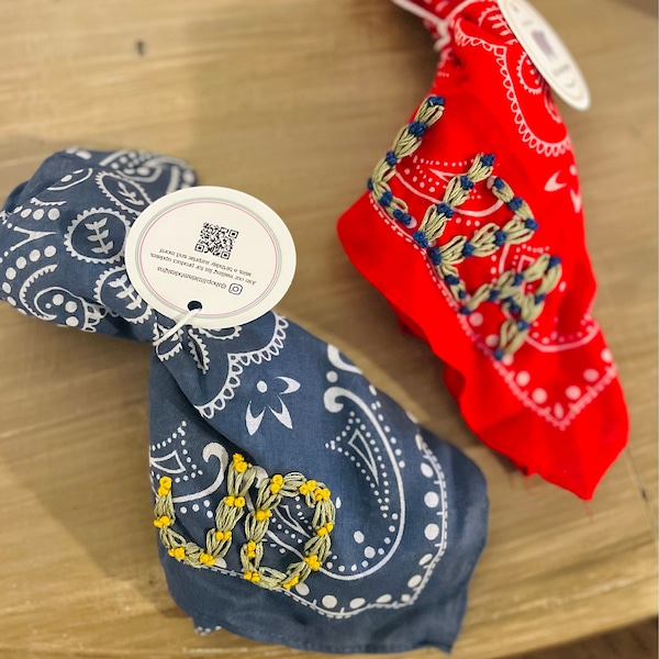 Monogrammed Bandana (hand Embroidered) | Group Gift | Multiple Colors ...