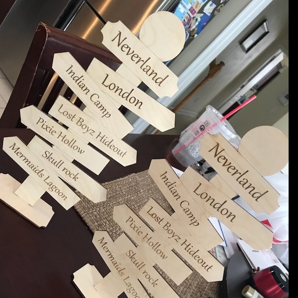 Gorgeous Peter Pan Neverland Freestanding Signpost Laser Cut Wood ...