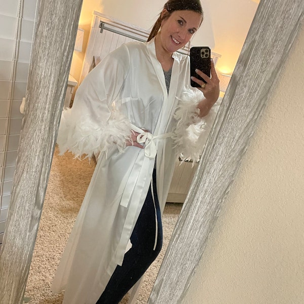 Long Silk Robe | White Boudoir Robe | Silk Boudoir Robe | Wedding ...