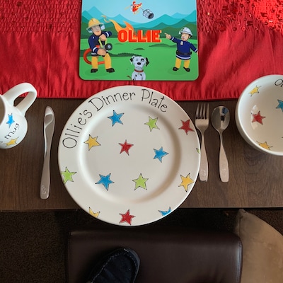 Personalised Child Dinner Set, Ceramic Plates & Bowl Set, Gift for ...