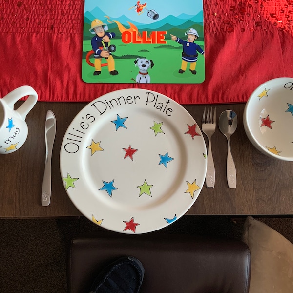Personalised Child Dinner Set, Ceramic Plates & Bowl Set, Gift for ...