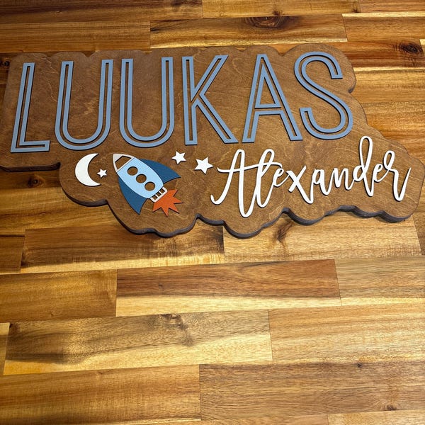Rocket Name Sign, Name Sign, Large Wood Name Sign, Space Nursery Name ...