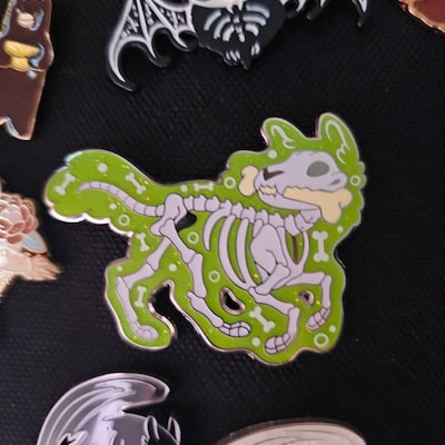 Enamel Pin: Bone Thief Hard Enamel Pin Spooky Pup Skeleton Dog ...