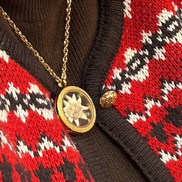 Dried Edelweiss Flower Locket Necklace, German Bavarian Swiss Austrian ...