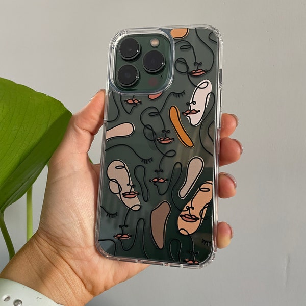 Abstract Line Art Faces Phone Case for iPhone 17 16 15 14 13 12 11 7 8 ...