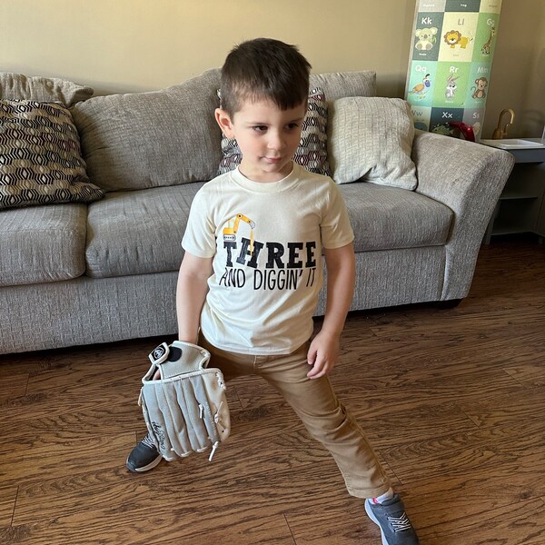 Three and Diggin' It Onesie® , Matching Birthday Shirt, Construction ...