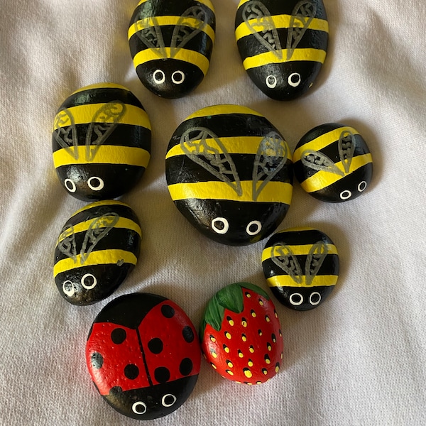 Ladybug Hand Painted Rocks | Set of 10 | Orange and Red Ladybug Rocks ...