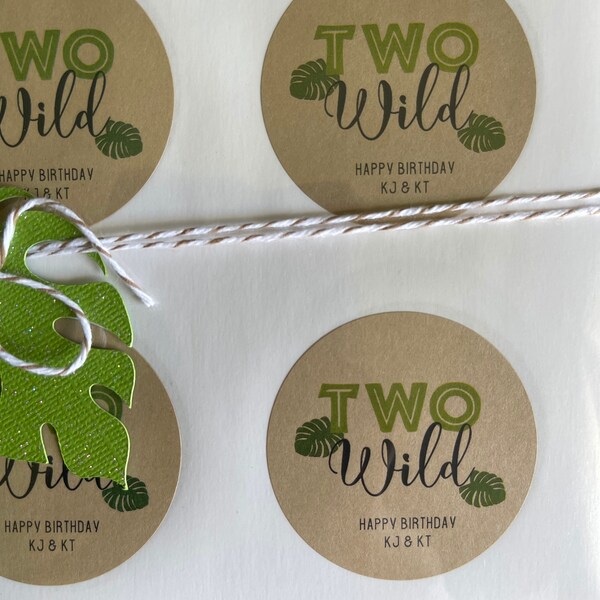 Two Wild Second Birthday Stickers and Favor Bags | Jungle Party Favor ...