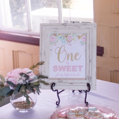 One is Sweet Please Take a Treat Sign Floral First Birthday - Etsy